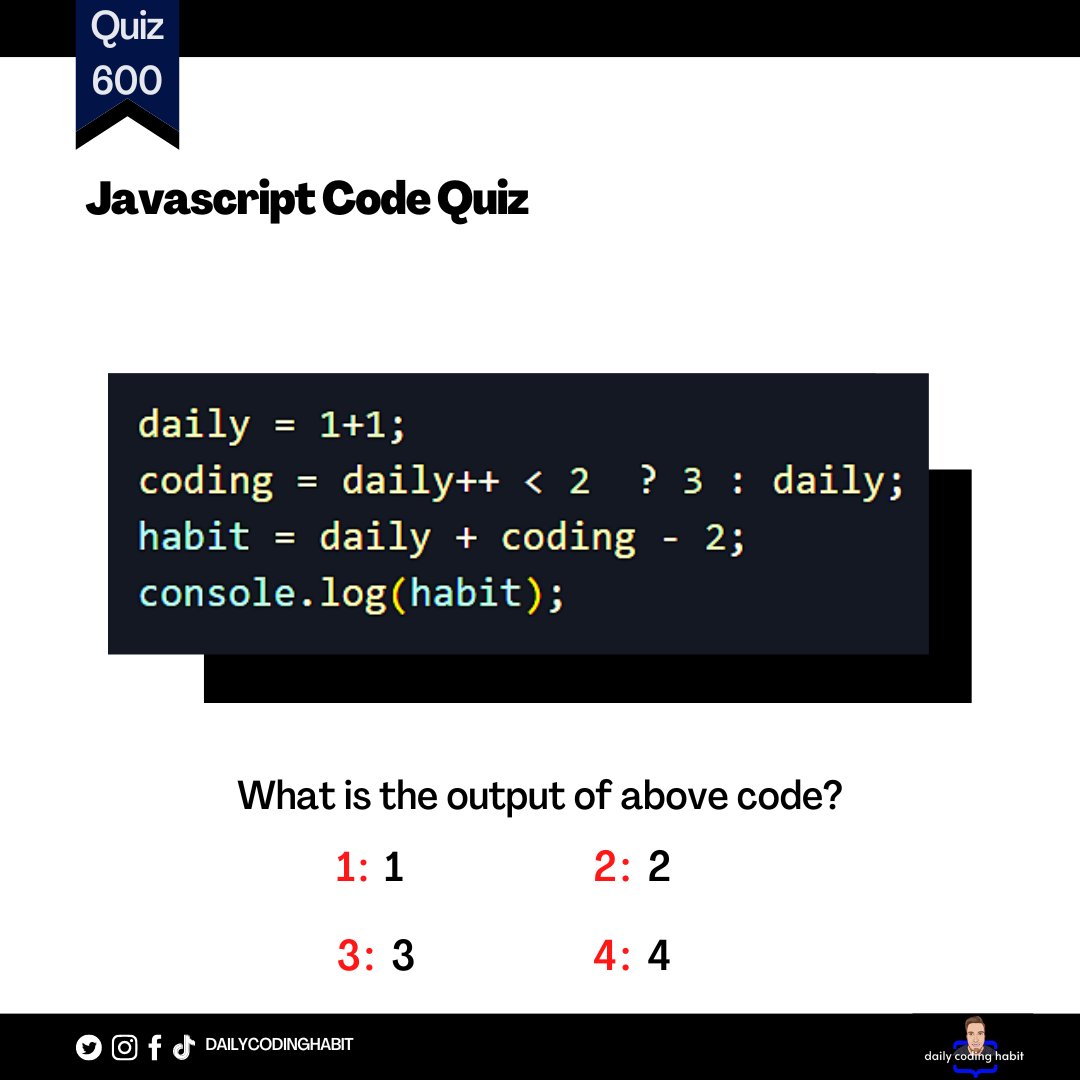 Dailycodinghabit On Twitter Javascript Code Quiz What Is The Output Js Javascript React