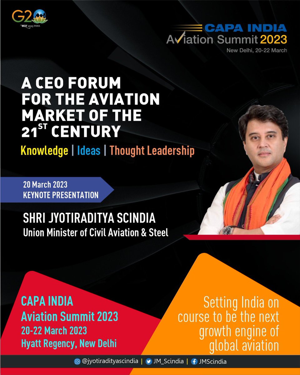 Office Of JM Scindia on Twitter: "Sh @JM_Scindia addresses the CAPA India Aviation Summit 2023."