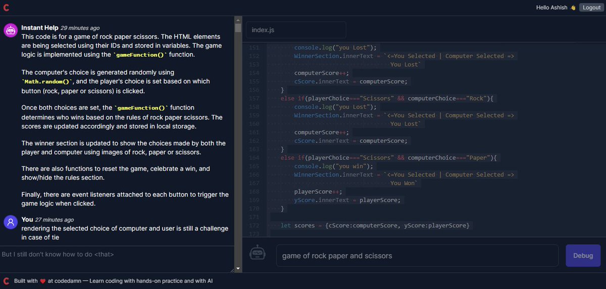A M on Twitter: "Tried the new tool http://debugcode.ai by @codedamncom . Had a problem with ...