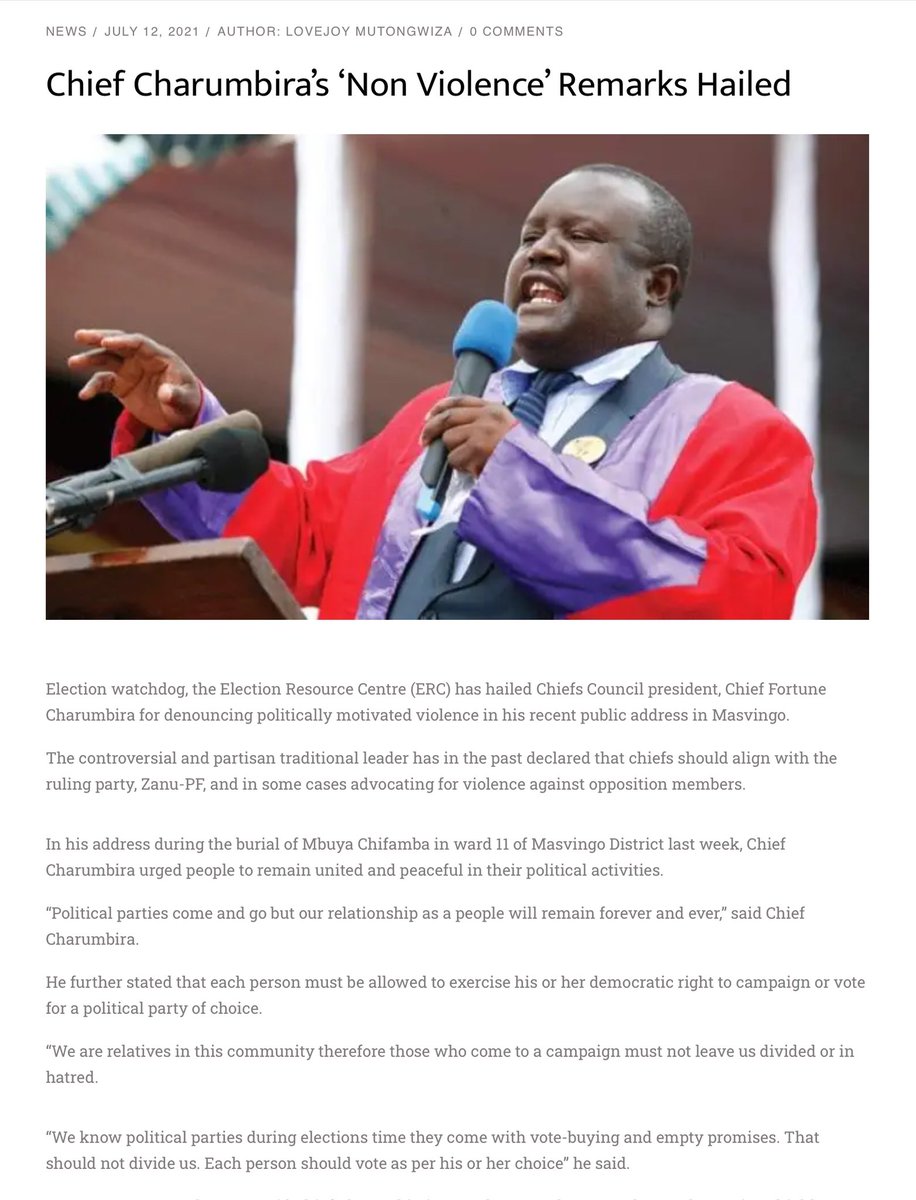 (1/9) I am sure most of us have heard Chief Fortune Charumbira’s ...