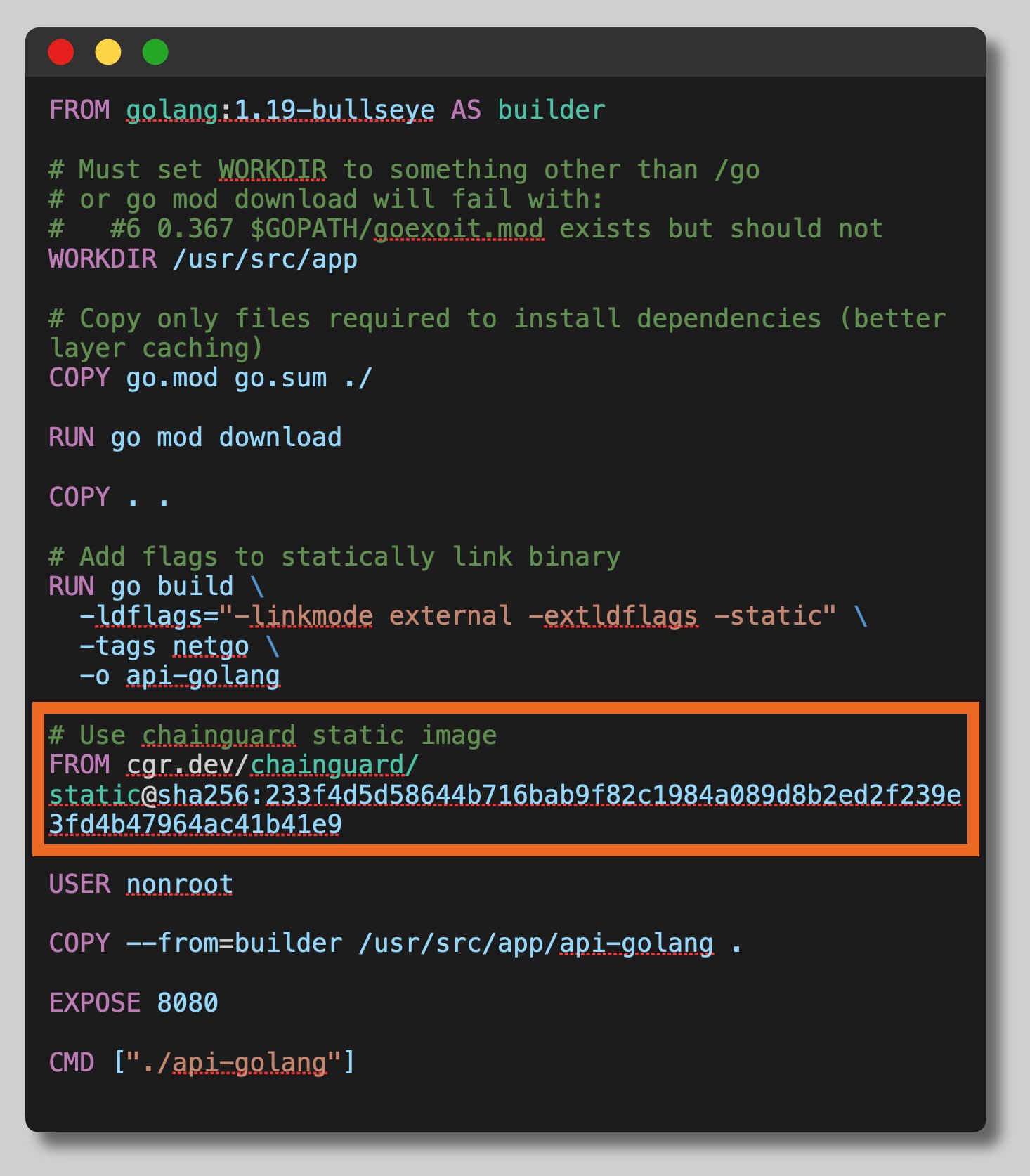 Sid Palas on Twitter: ".@d_bodky suggests going with the @chainguard_dev "static" image. I have ...