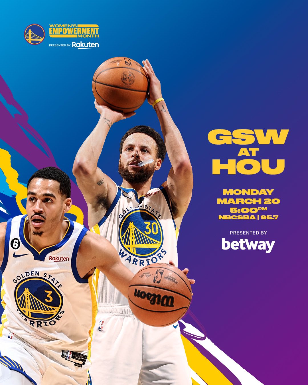 Golden State Warriors on Twitter: "Monday Matchup 🏀 GSW at HOU 🕔 5:00pm PT 📺 @NBCSAuthentic 📻 ...