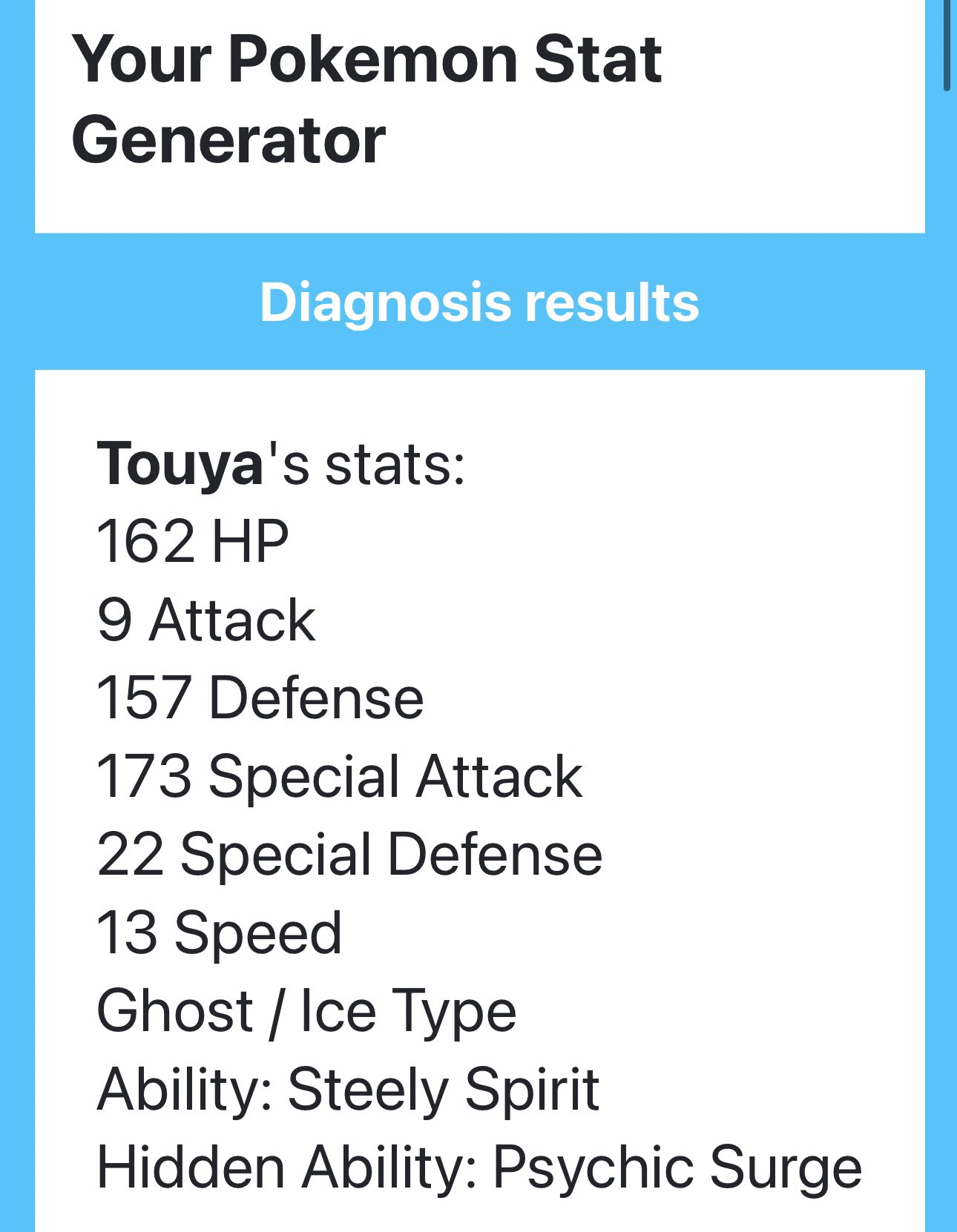 Touya! ★ on Twitter: "So I tried that Pokemon stat generator for myself and… https://t.co ...