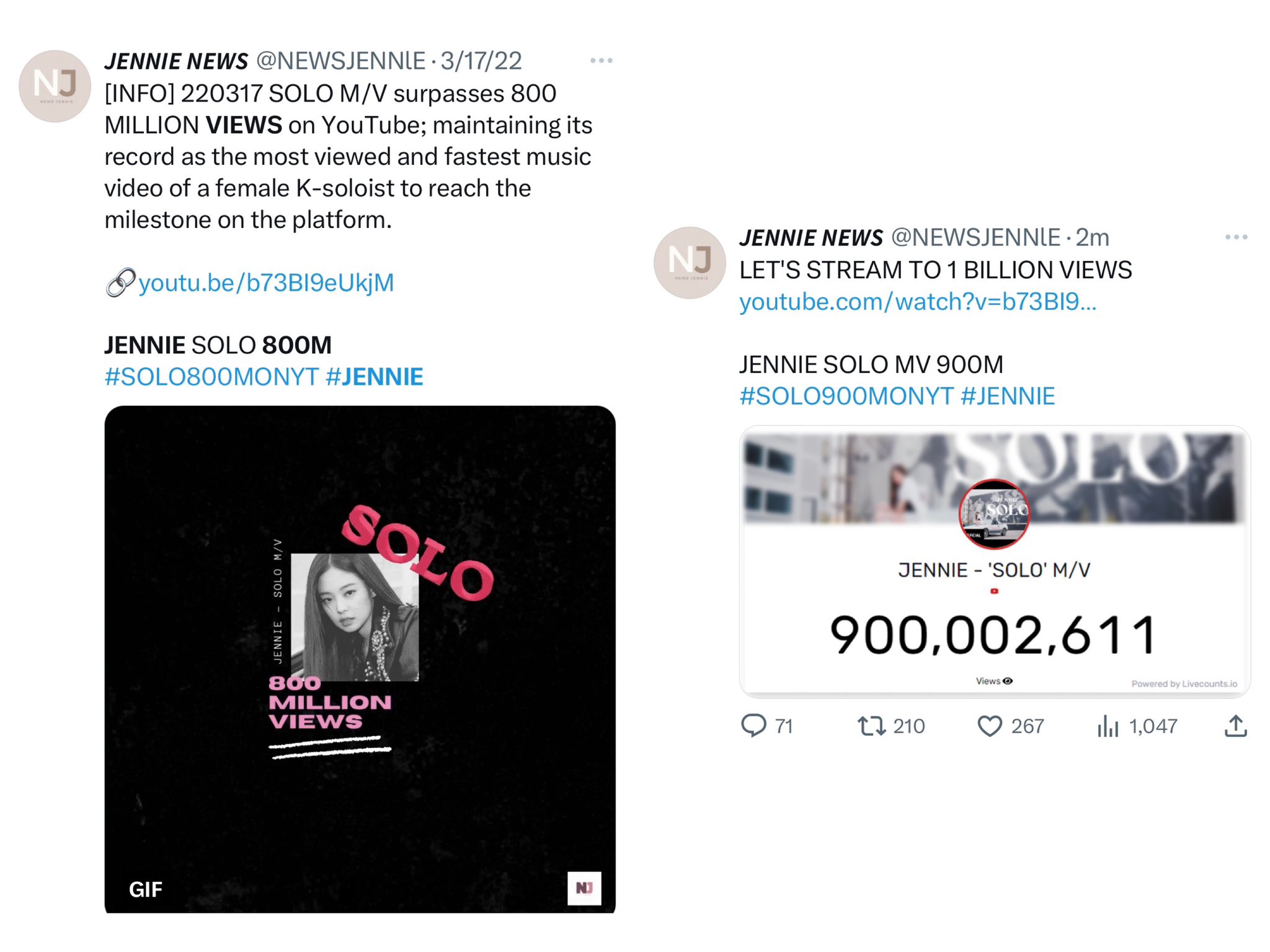 JENNIE 🤍 on Twitter: "It took us a year to reach 900M views from 800M. 1B views next! 😁 JENNIE ...