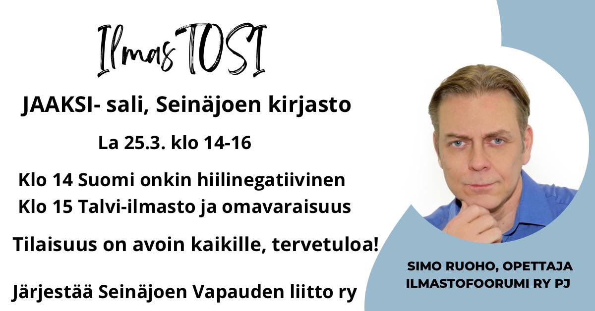 Simo Ruoho on Twitter: "Ensi lauantaina 25.3 klo 14, vedän ilmasto- ja omavaraisuuskeskustelua # ...