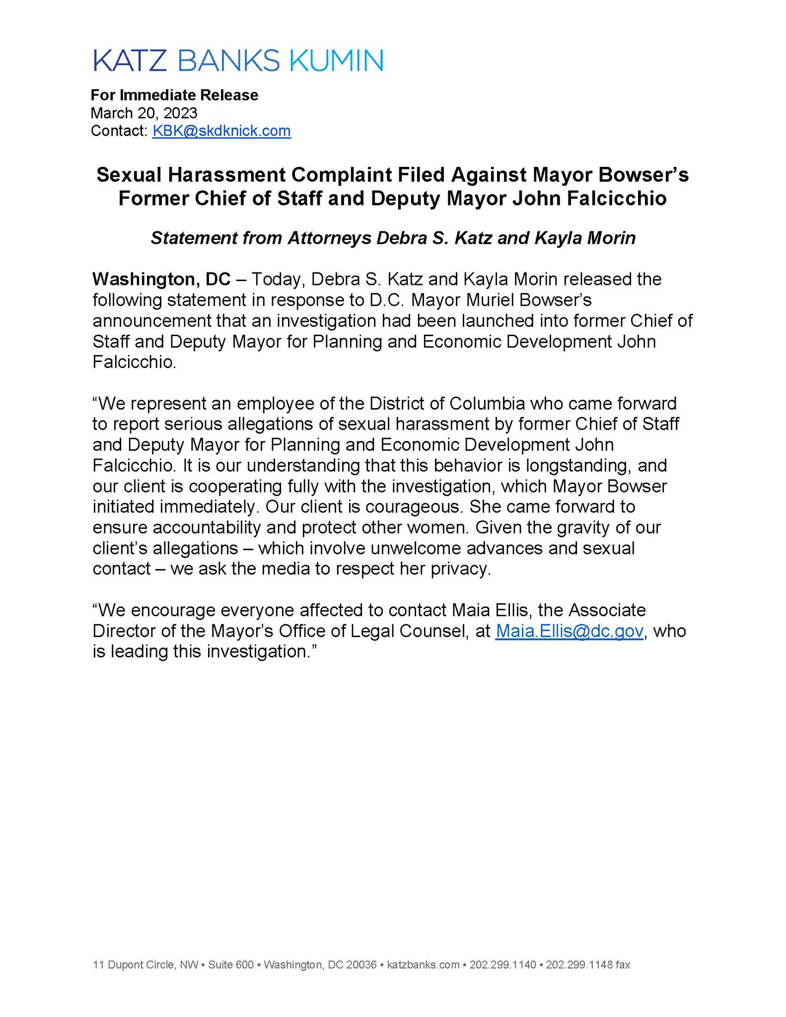 Katz Banks Kumin LLP on Twitter: "Statement from Debra Katz and Kayla ...