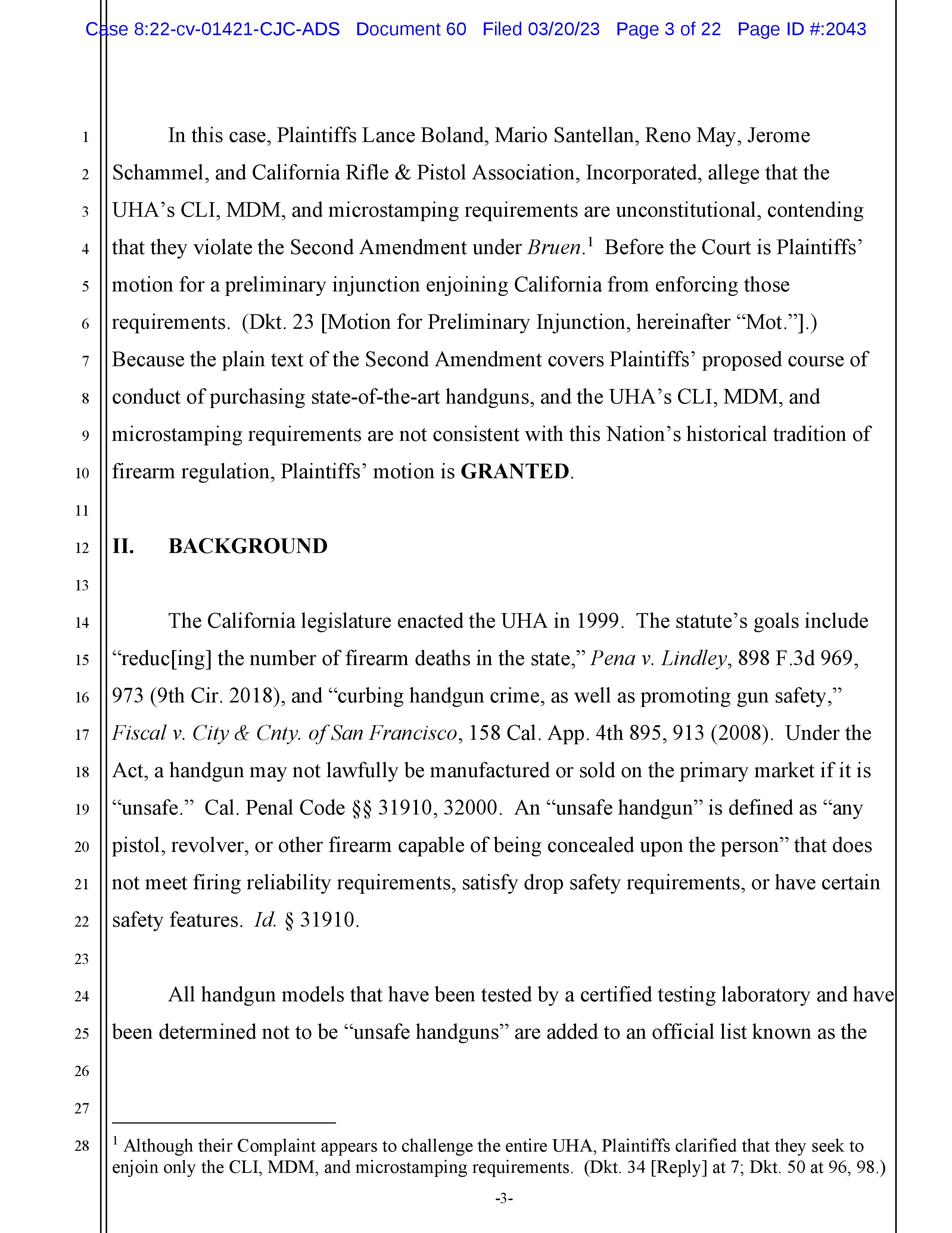 Federal Judge Issues Ruling on California Handgun Regulation Federal Judge Issues Ruling on California Handgun Regulation