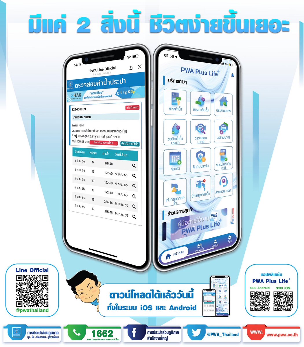 การประปาส่วนภูมิภาค on Twitter: "🔵 PWA Plus Life+ และ PWA Line Official แค่ 2 สิ่งนี้ ชีวิตง่าย ...