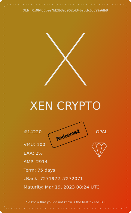 XENFT Collectors on Twitter: "XENFT 14220 of class Opal (Collector) ended VMUs: 100 Term: 75 ...