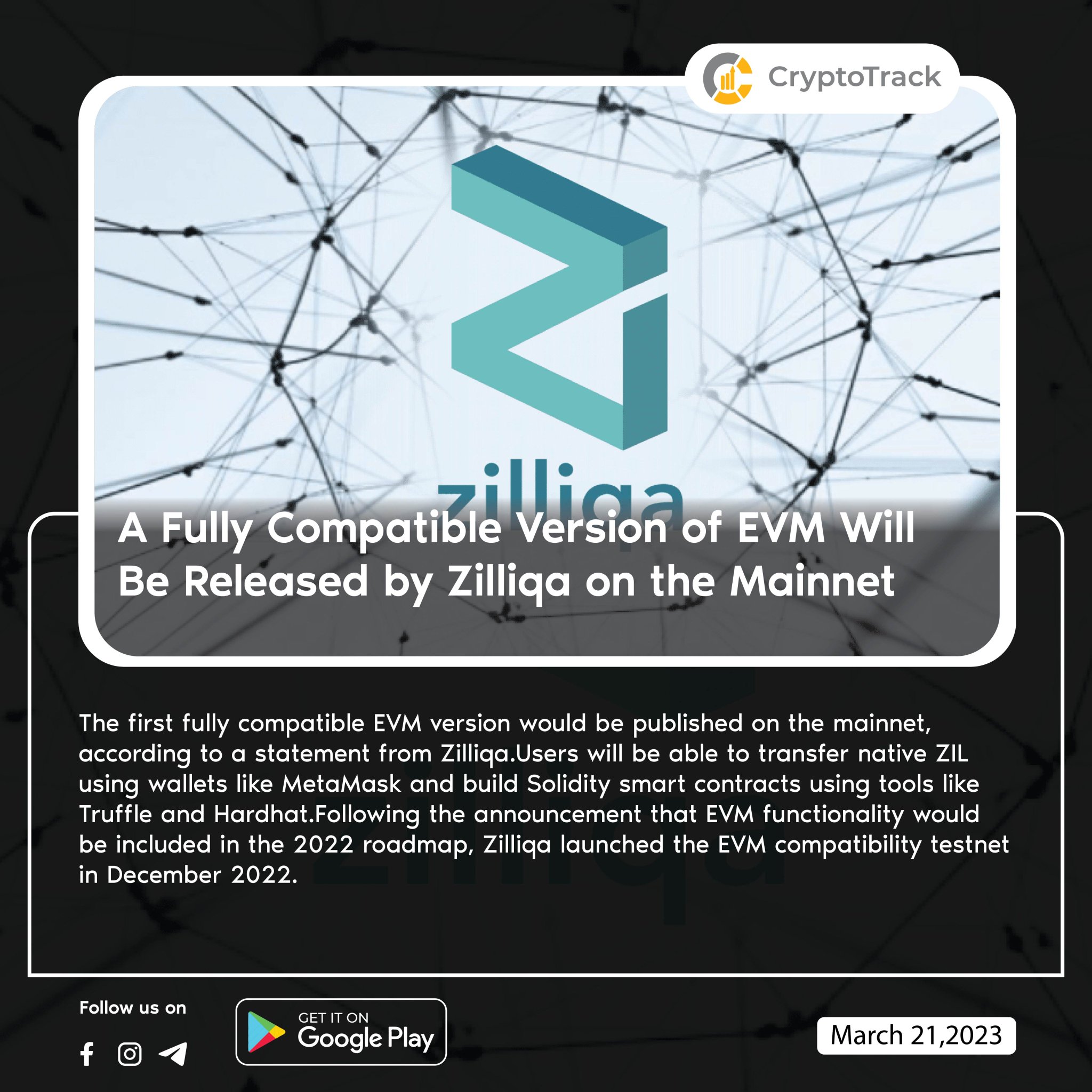 CryptoTrack on Twitter: "Zilliqa to Launch a Fully Compatible Version of EVM on the Mainnet App ...