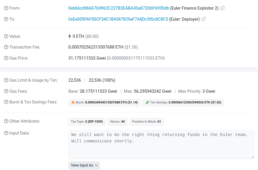•̥/⁠ᐠ⁠｡⁠ꞈ⁠｡⁠ᐟ⁠\ on Twitter: "Euler Exploiter to Euler "We still want to do the right thing ...