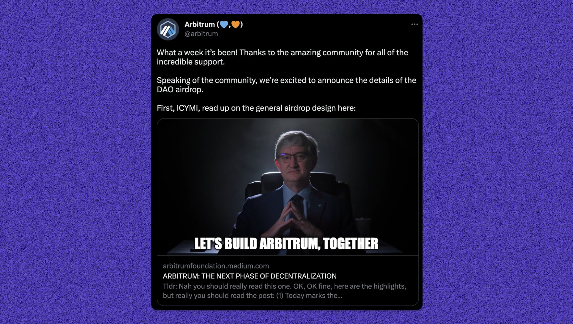 Airdrop Official 🦇🔊 On Twitter Just A Few Hours Ago Arbitrum Made An