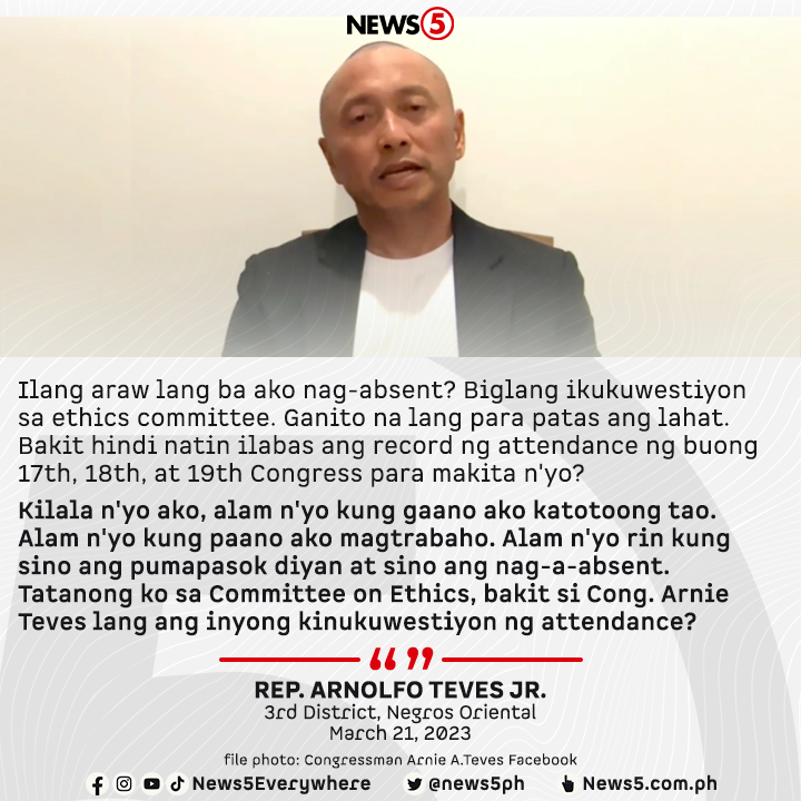 News5 on Twitter: "Bumuwelta si 3rd District Negros Oriental Rep. Arnolfo Teves Jr. sa ...