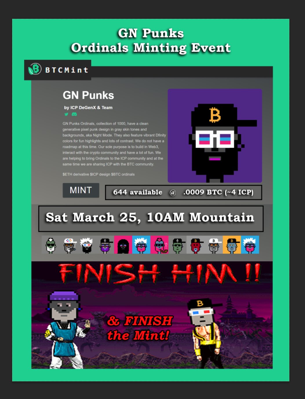 GNight Punks on Twitter: "GN Punks #Ordinals will start Minting🍀on @btcmintapp this coming ...