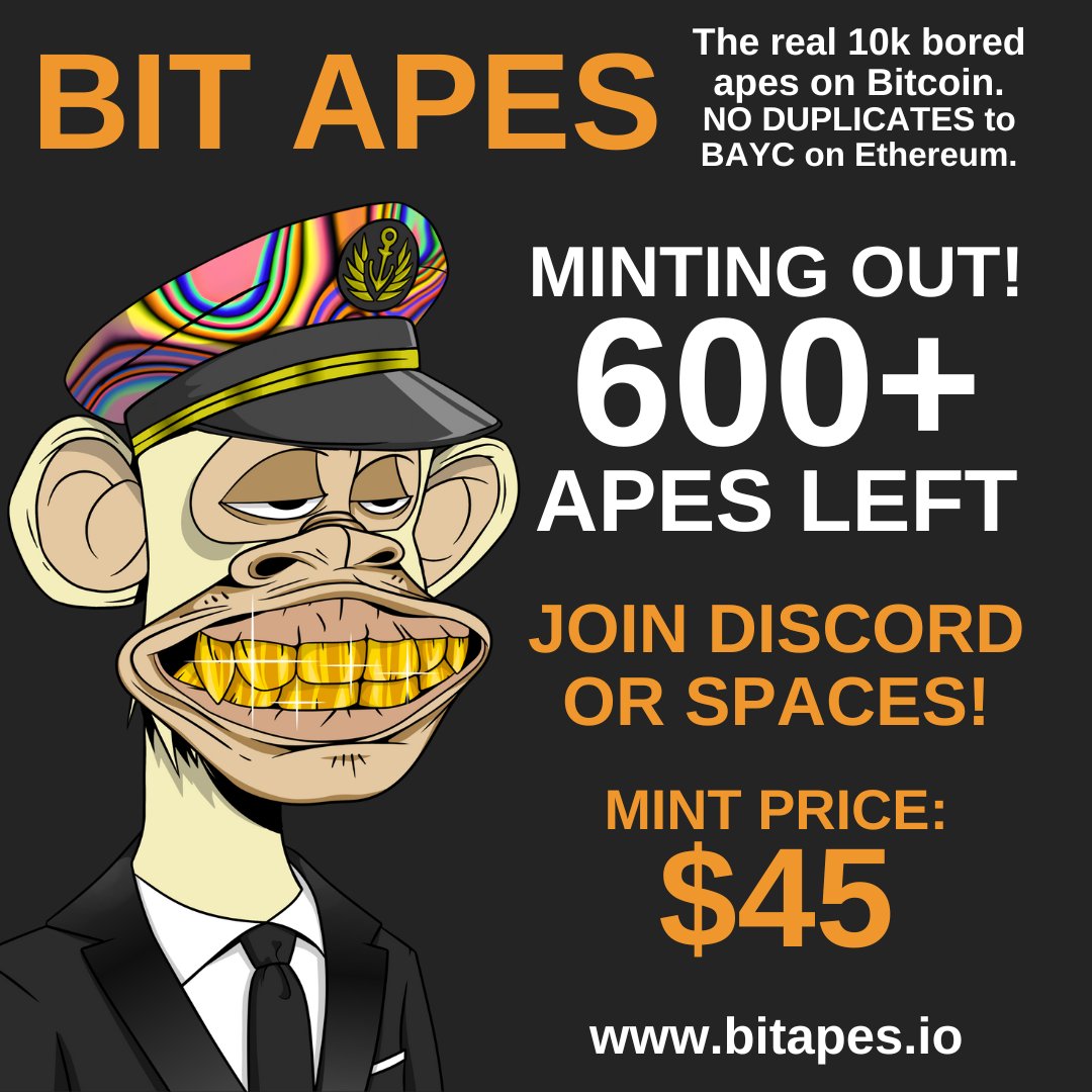 Nitin.B 🪬 Minting Now Ordinal Dreams on Twitter: "RT @BitApes_btc: 🚨MINTING OUT SOON! 600+ LEFT ...