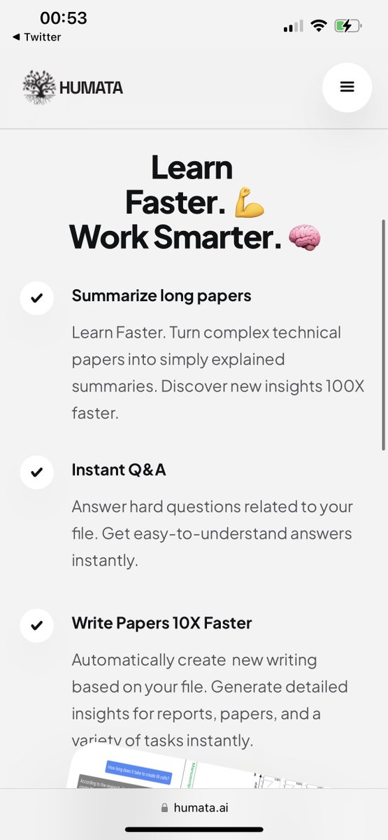 倪爽 on Twitter: "RT @nishuang: 大家都非常喜欢 ChatGPT 式快速阅读 Pdf 的工具，现在更专业的竞争对手来了 http://humata.ai 卖点和 ...