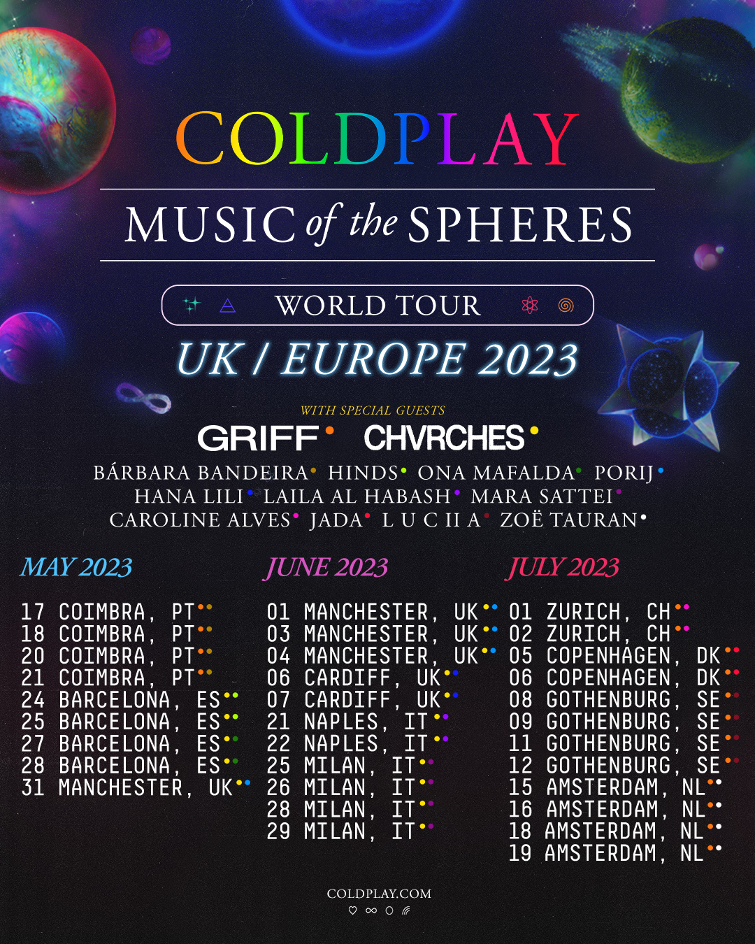 Coldplay On Twitter 💫 Uk Eu Tour Support Acts Announced ♾ Infinity