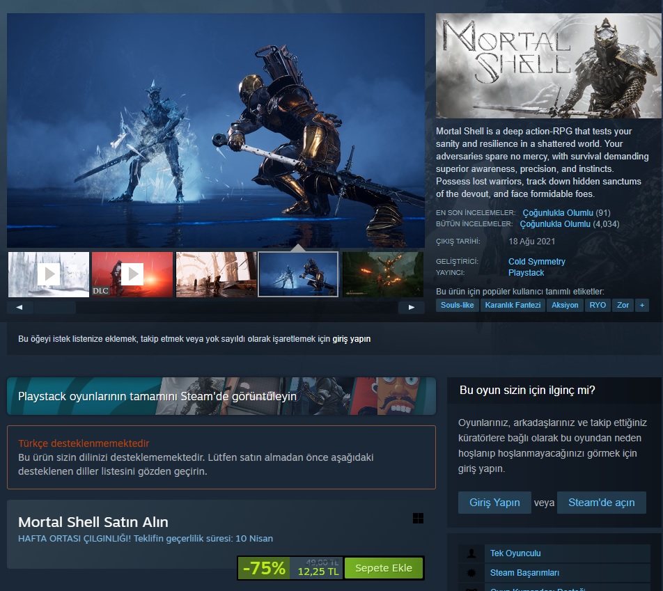 Bölüm Sonu Canavarı on Twitter: "Aksiyon rol yapma oyunu Mortal Shell, Steam'de yüzde 75 ...