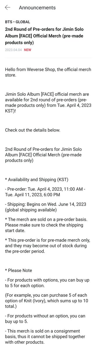 BTS Merch⁷ on Twitter: "지민 (Jimin) 'FACE' Official Merch 2nd pre-order Current status"