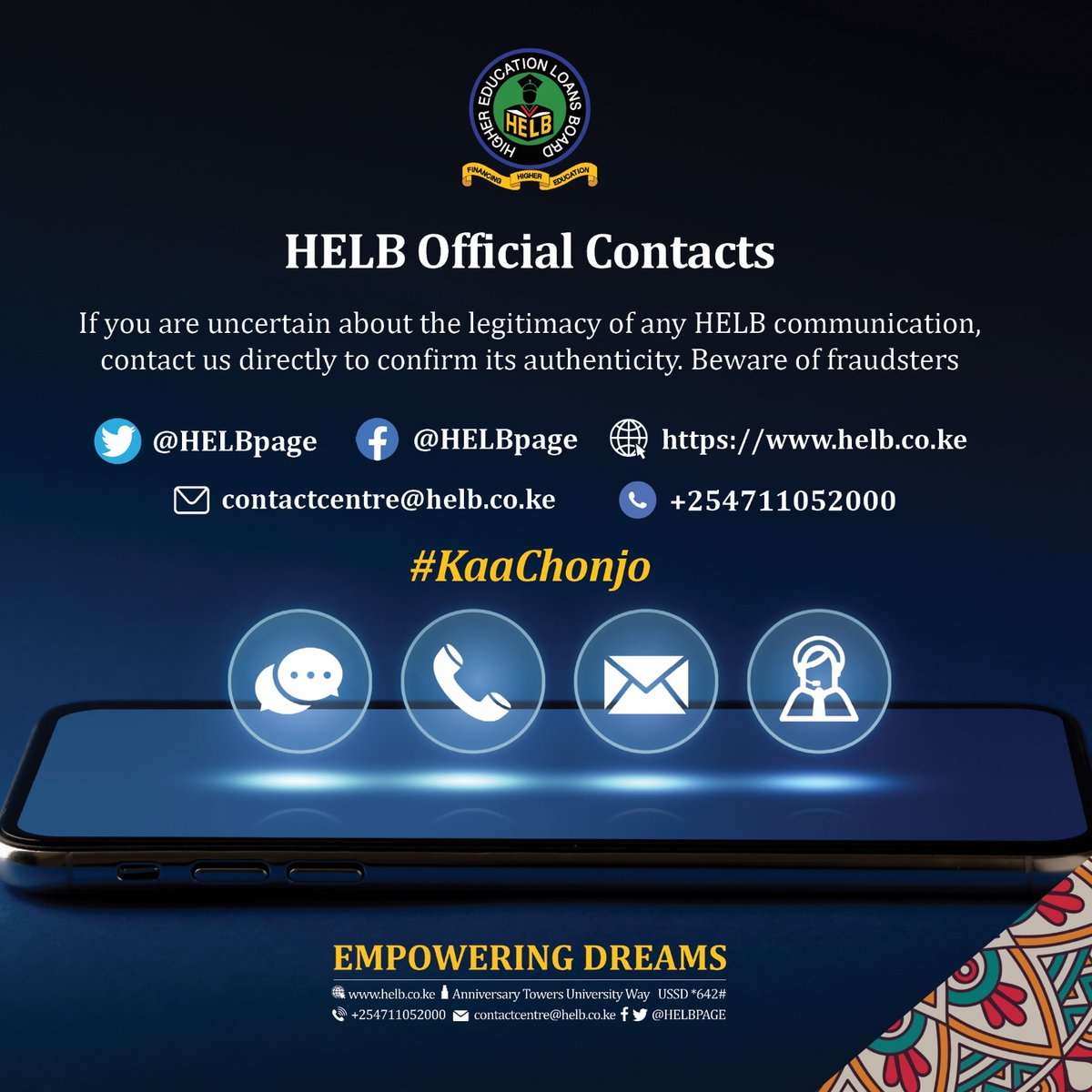 OFFICIAL HELB PAGE on Twitter: "Get in touch with the Higher Education Loans Board (HELB) using ...