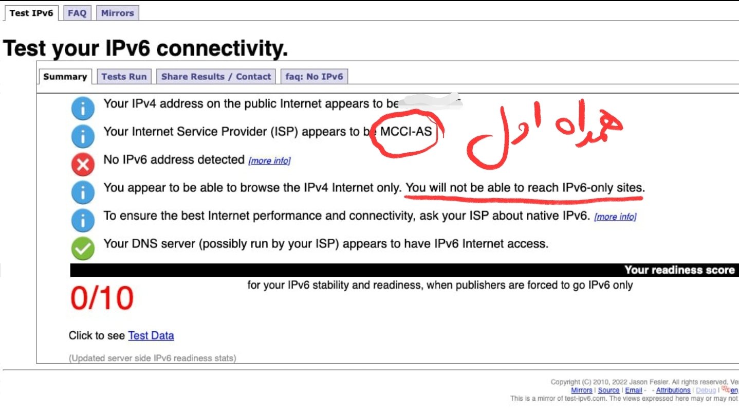 Vahid Farid on Twitter: "روی سه اپراتور پیشرو تست IPv6 رو انجام دادم و نتیجه اینه که هیچکدوم از ...