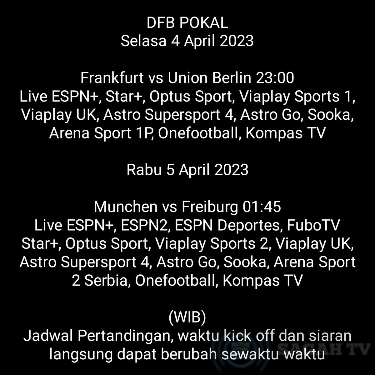 sagahtvlive on Twitter: "#Jadwal Siaran Langsung :EPL :DFB Pokal :Copa Del Rey :Coppa Italia"