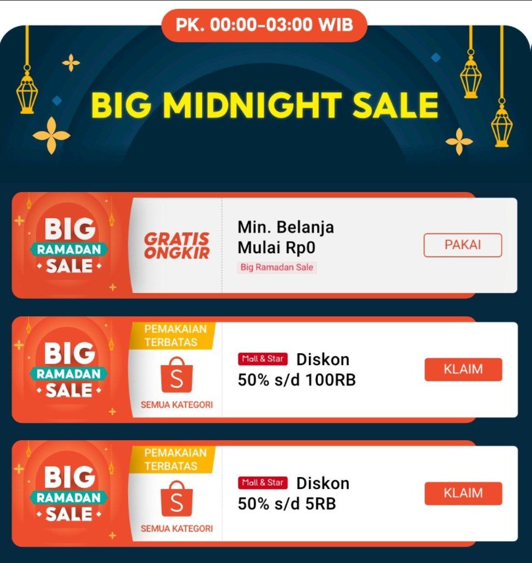 Pejuang Promo 🦸‍♂️ on Twitter: "Shopee Big Ramadan Sale - Promo THR [00:00-03:00] Big Midnight ...