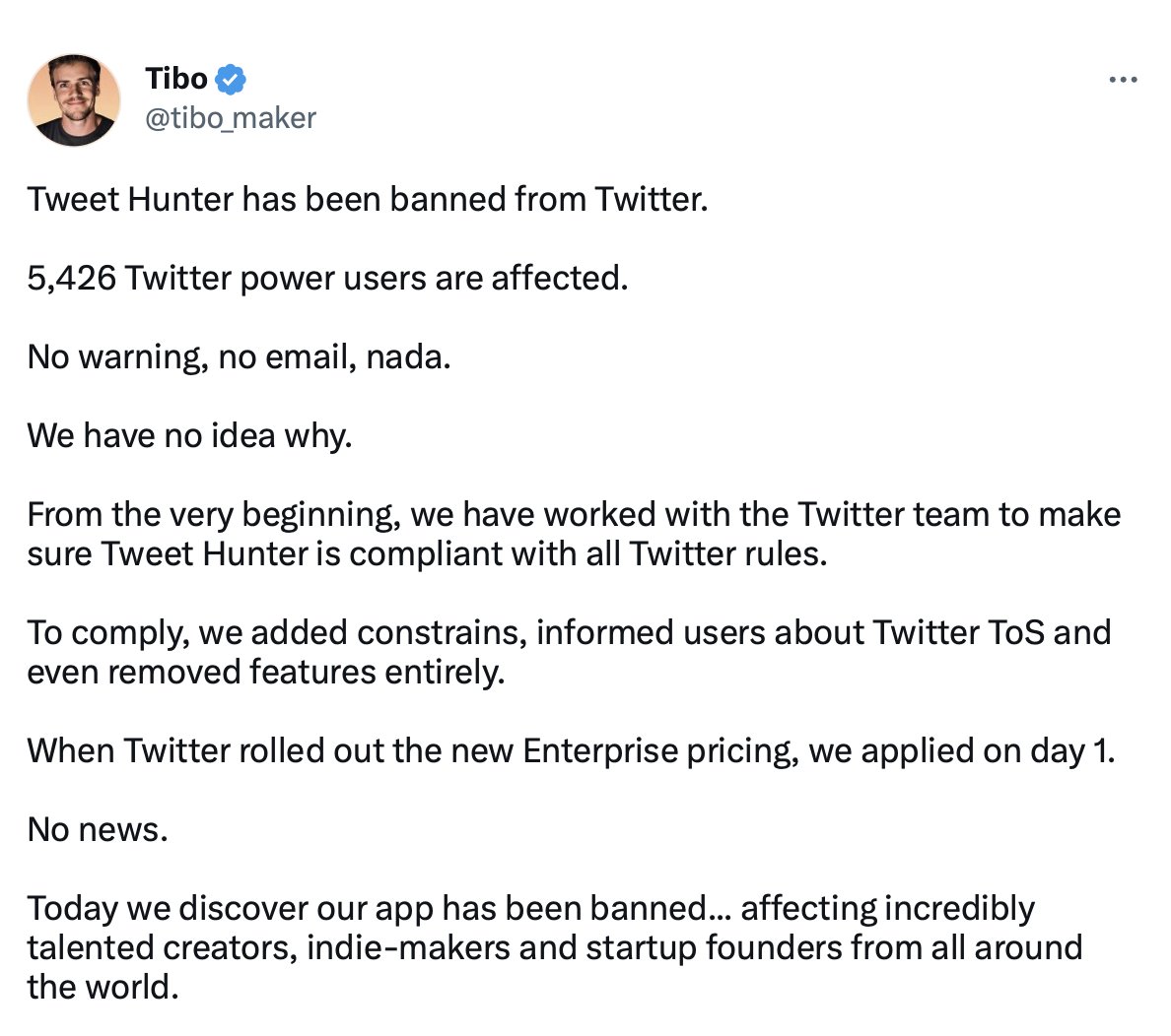Samy Dindane on Twitter: "It's come to our attention that Tweet Hunter got banned today. We've ...
