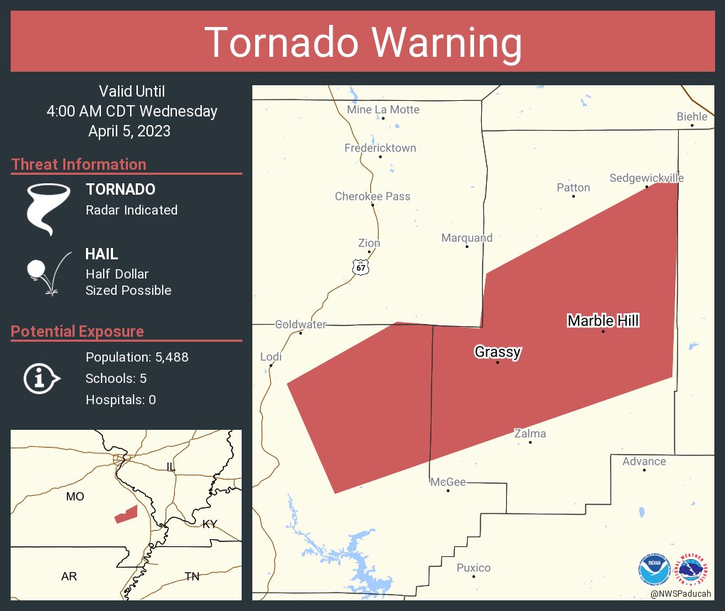NWS Tornado on Twitter: "Tornado Warning including Marble Hill MO, Glen Allen MO and Grassy MO ...