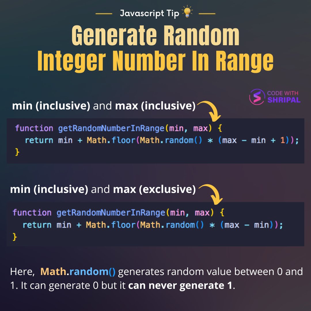 Shripal Soni On Twitter Javascript Tip 💡 Easily Generate Random Integer Numbers In A Range
