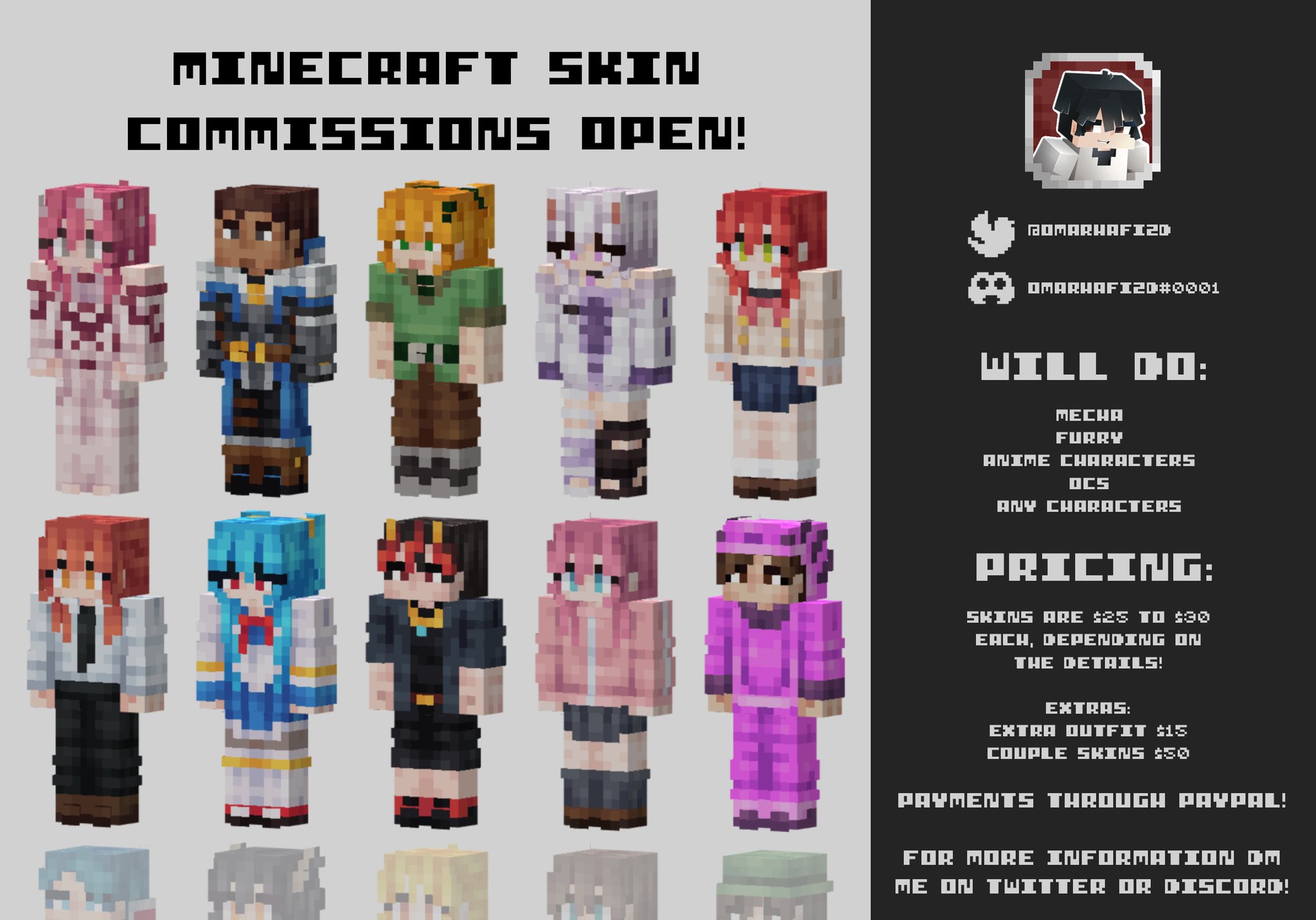 Omar on Twitter: "i'm once again open for custom minecraft skin commissions! DM me for more ...