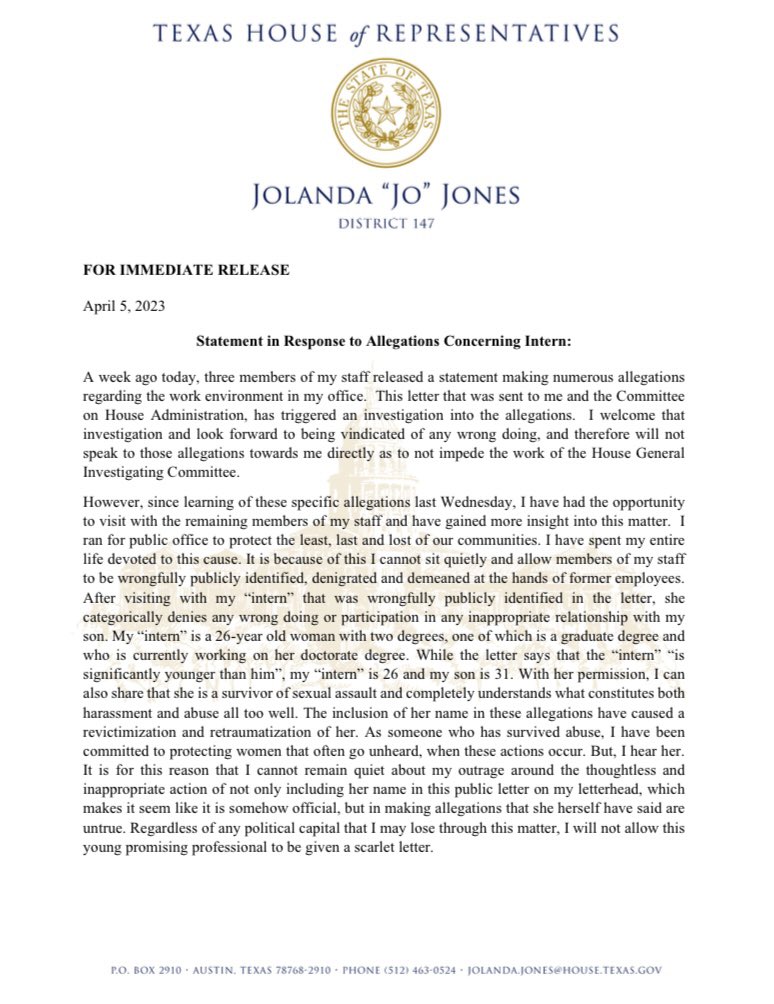 Houston Rep. Jolanda Jones 'outraged' by staff accusations