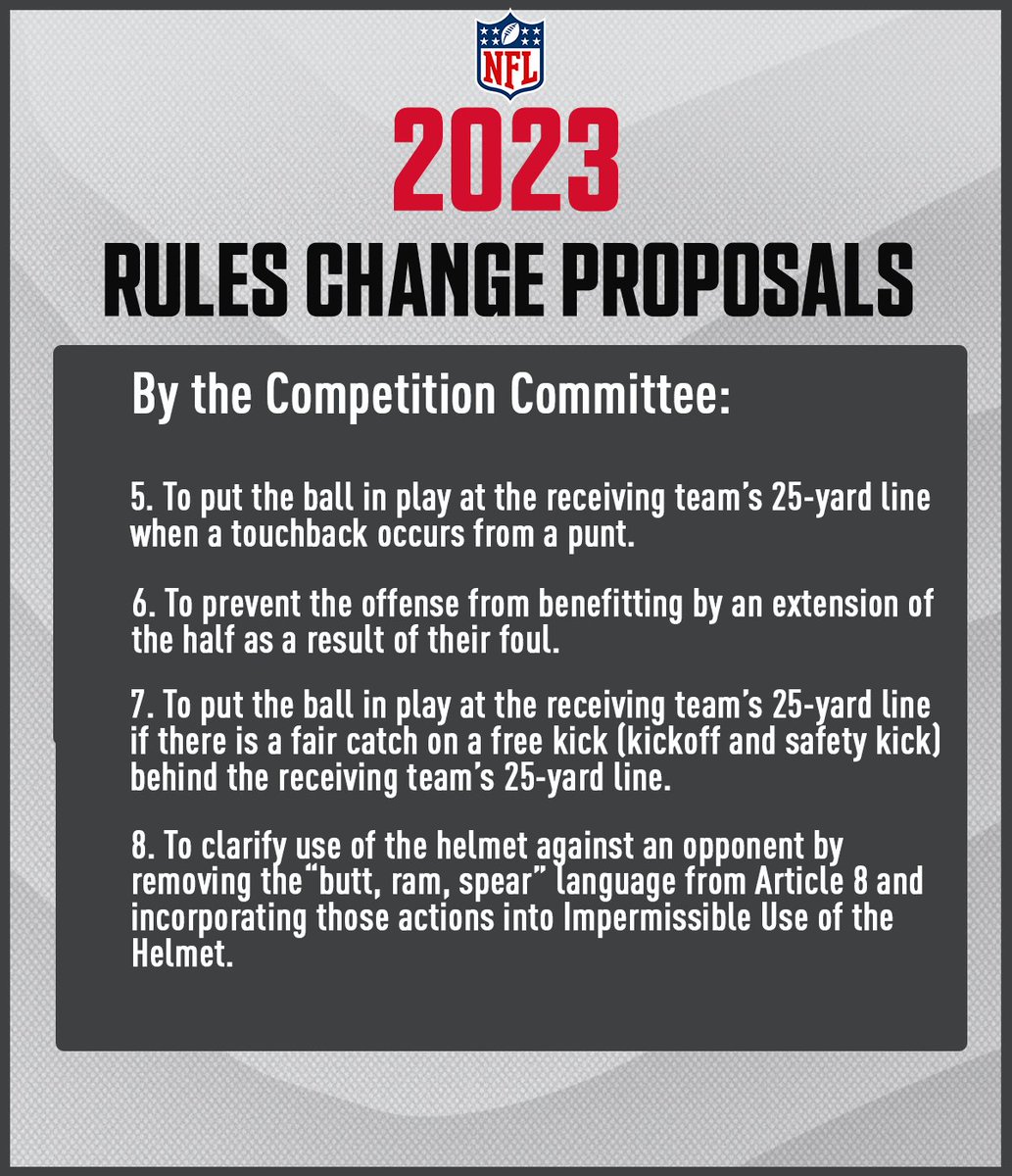 NFL Football Operations on Twitter: "2023 @NFL Competition Committee rules change proposals are ...