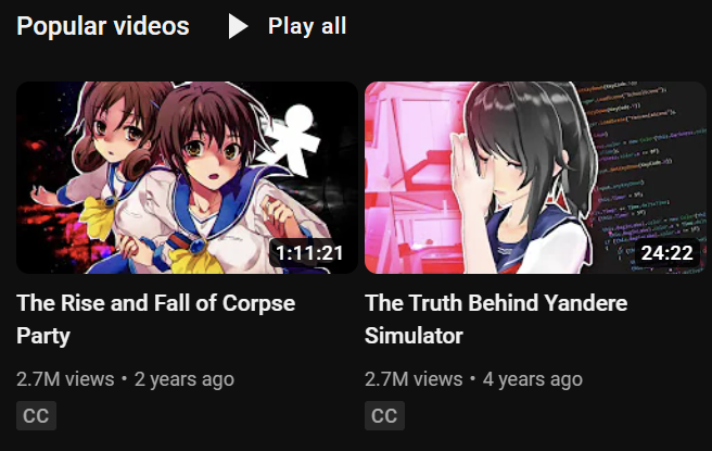 T9 on Twitter: "my corpse party video is now the most popular video on my main channel, finally ...