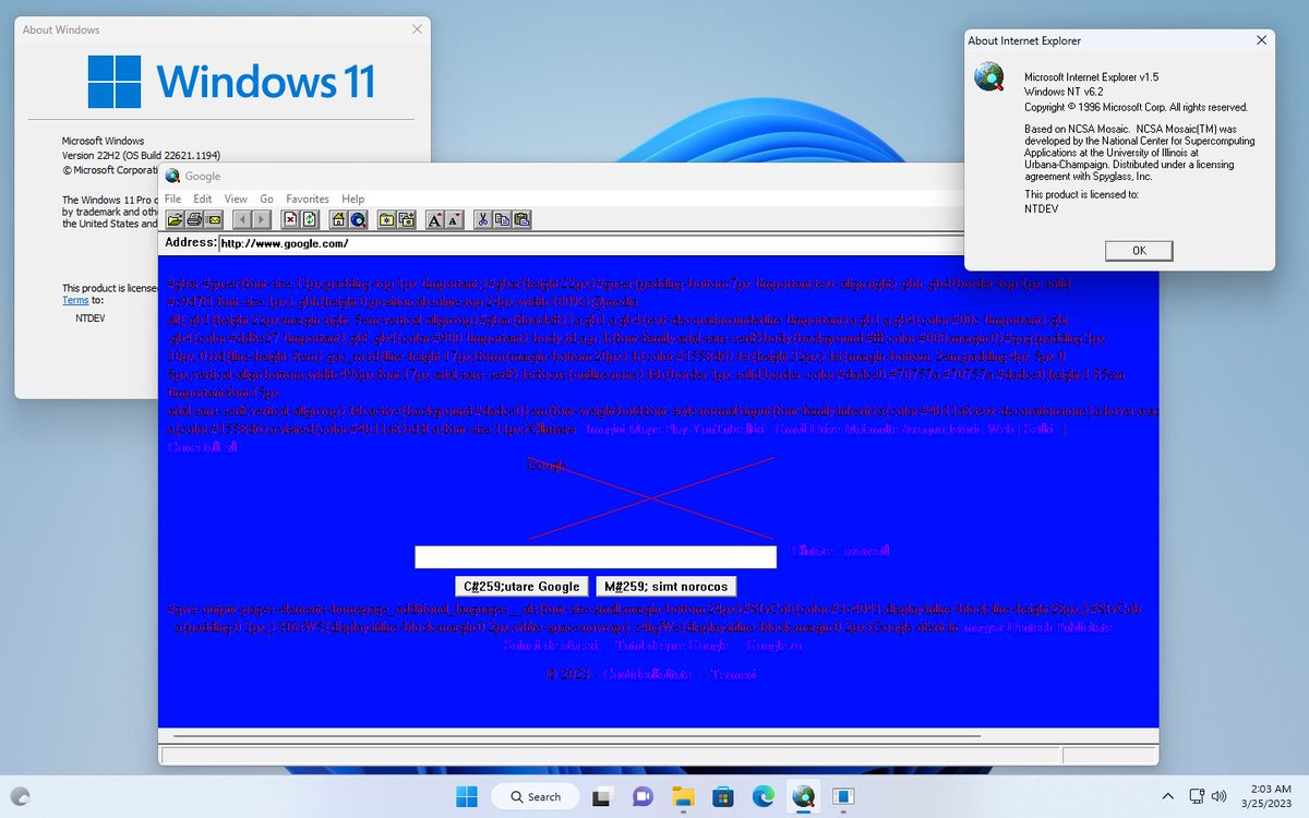 NTDEV on Twitter: "Internet Explorer 1.5 running just fine on Windows 11. Say what you want ...