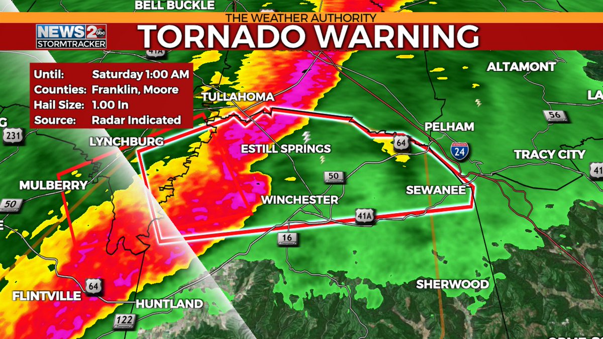 WKRN News 2 on Twitter: "WEATHER ALERT: Tornado Warning for the area in red. Stay tuned to #wkrn ...