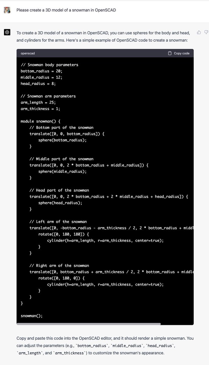 Naomi Wu 机械妖姬 On Twitter Took A Bit But Openai Can Sort Of Output Openscad 3d Models A