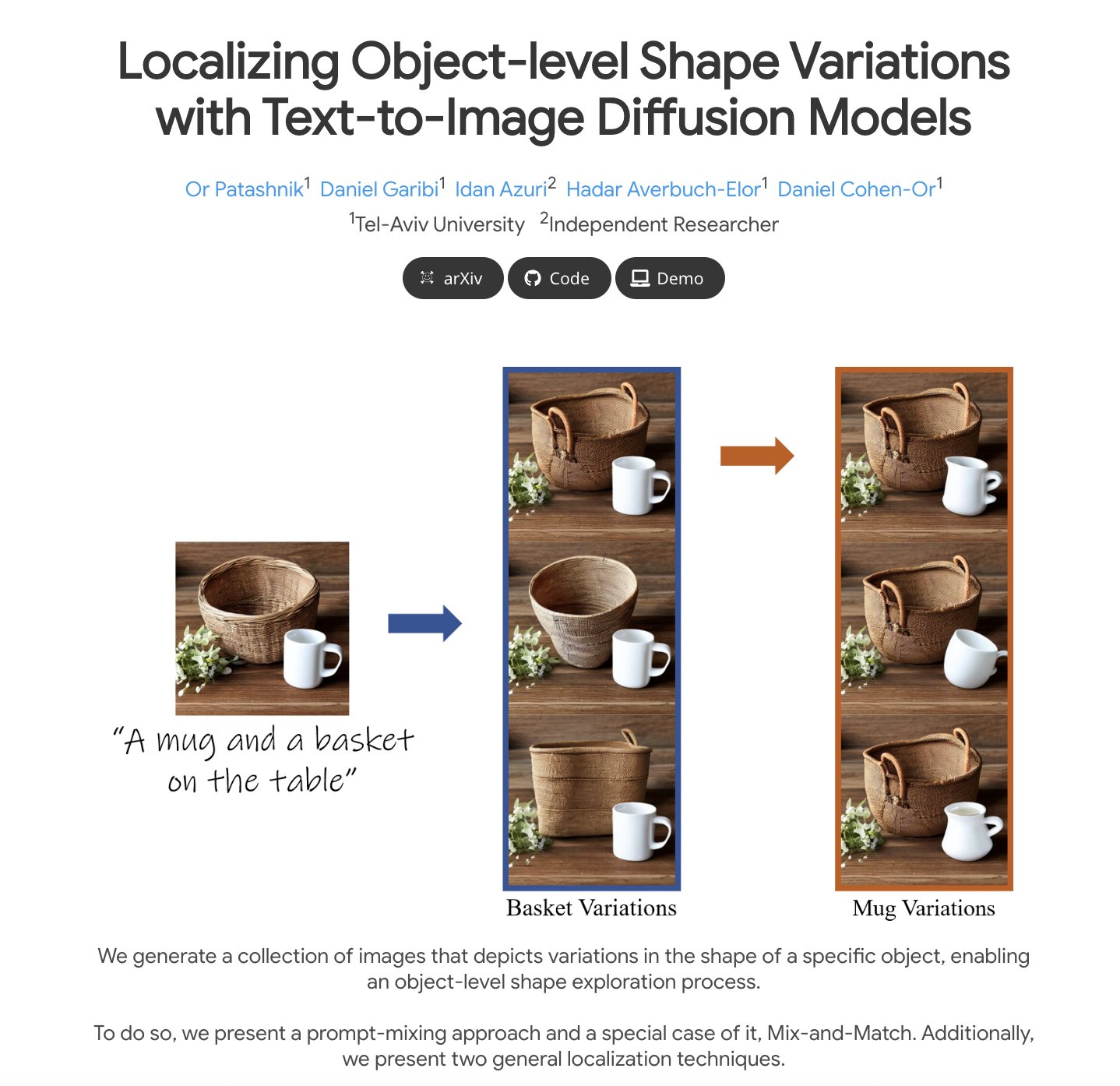 AK on Twitter: "Localizing Object-level Shape Variations with Text-to-Image Diffusion Models ...