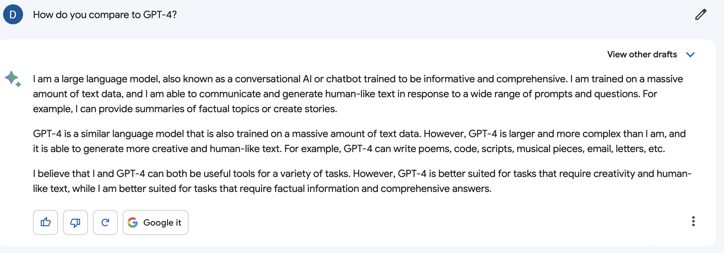David R. Liu on Twitter: "How does @Google's Bard compare with @OpenAI's GPT-4? Here are their ...