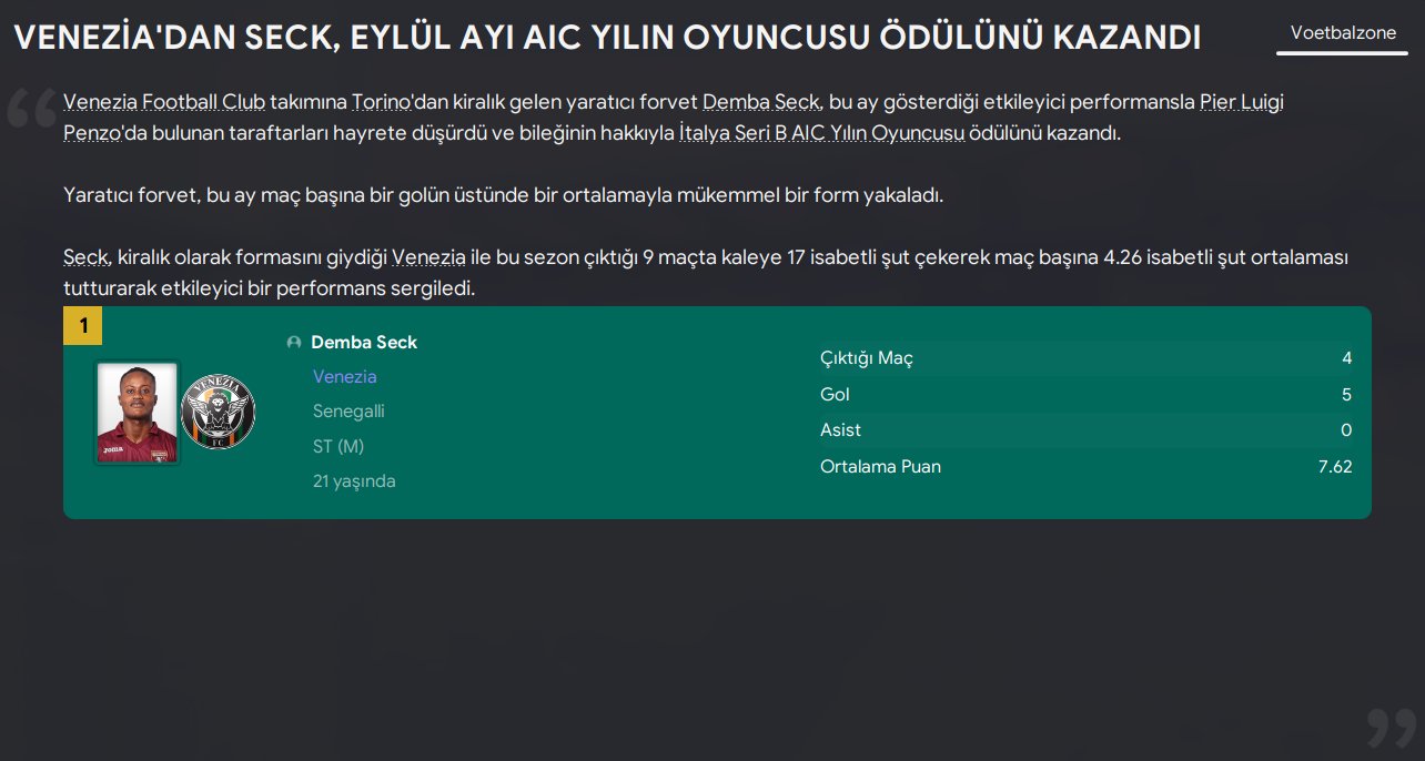 Fm Günlüklerim on Twitter: "Serie B Ayın Oyuncusu Demba Seck. #FM23 https://t.co/I51oExYTNe ...