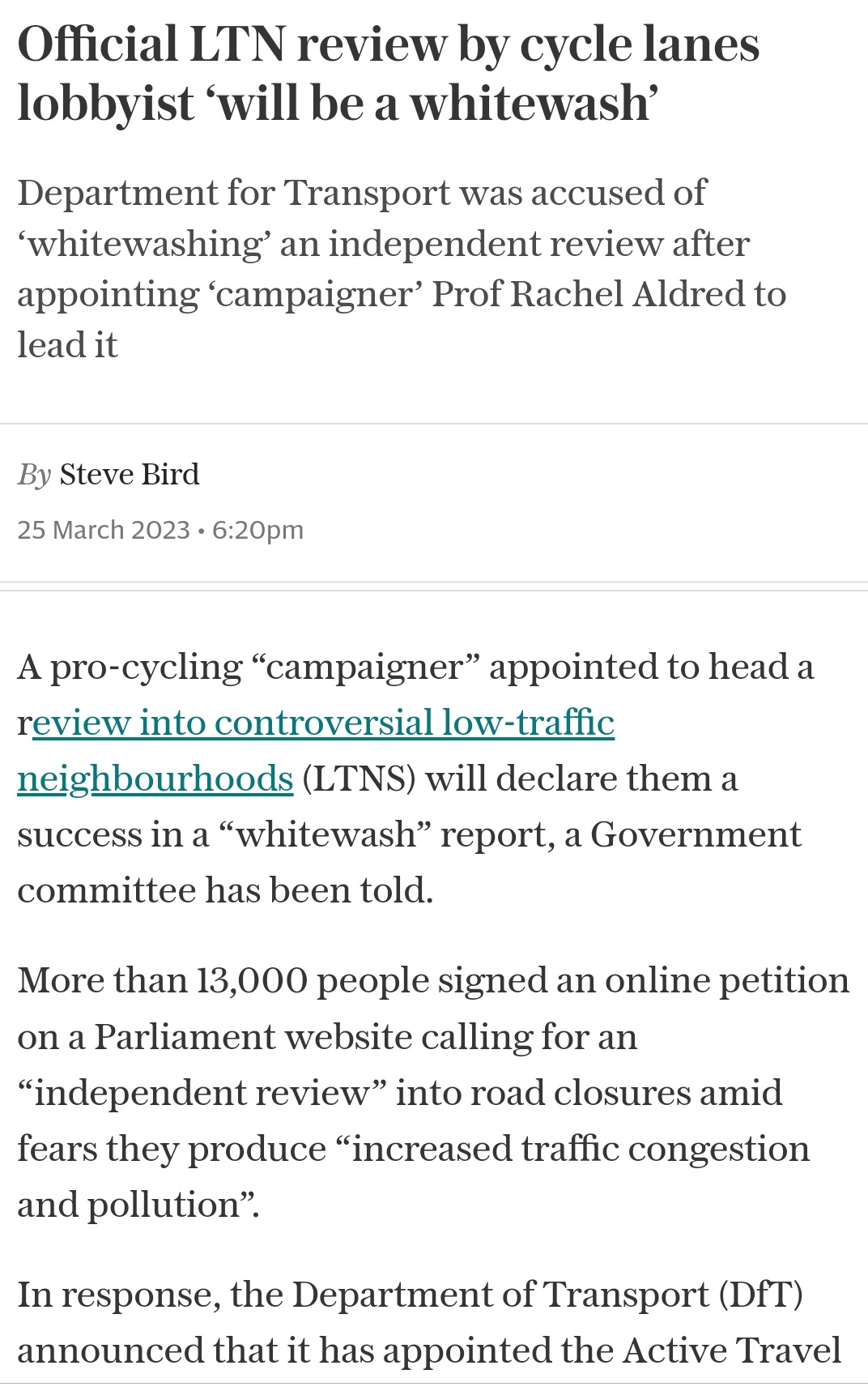 The UK LTN Résistance on Twitter: "HEADLINE NEWS: Official LTN review by cycle lanes lobbyist ...