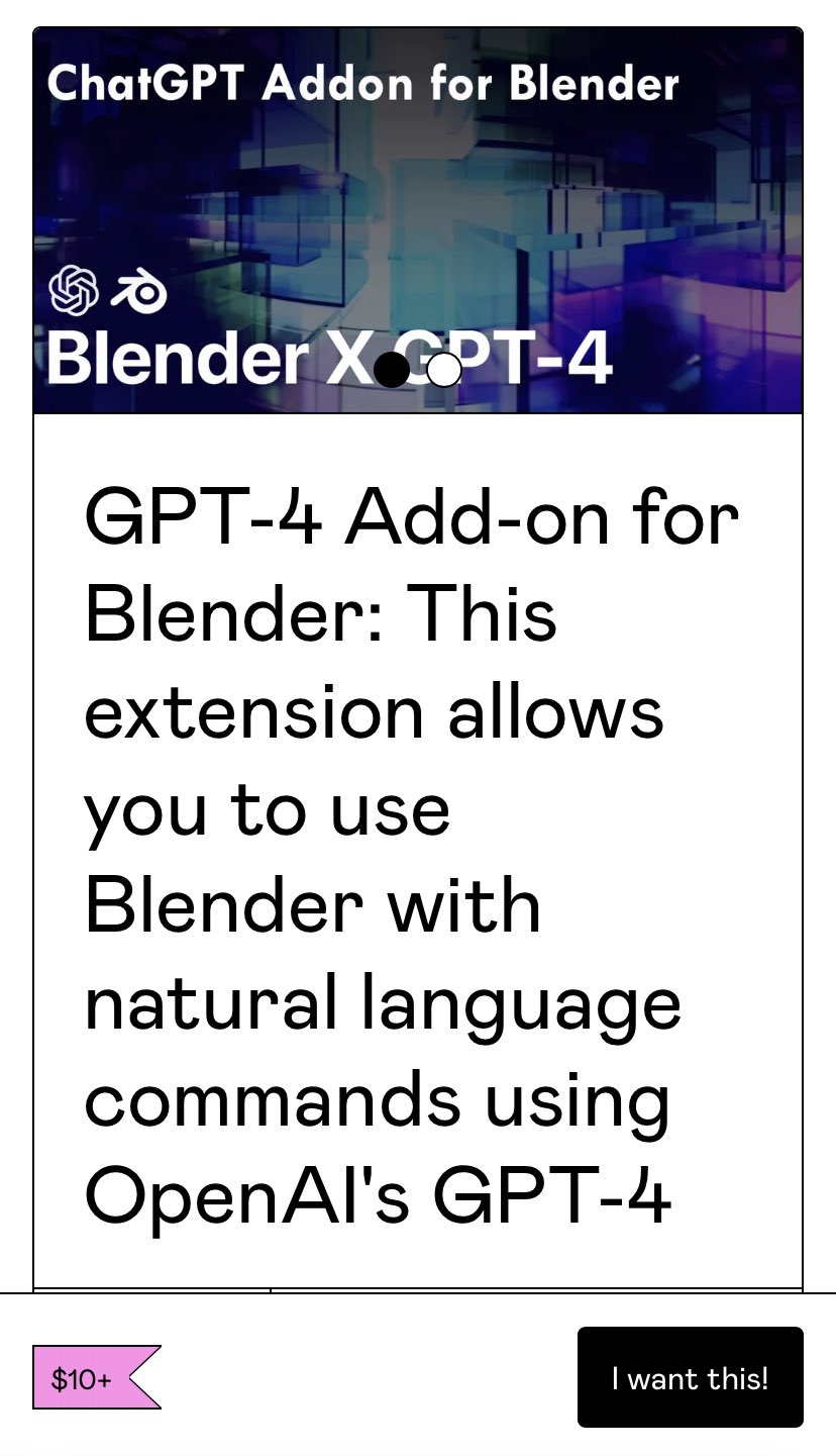 aarya on Twitter: "I hooked up GPT-4 to Blender! https://t.co/HhZUZZn1bp" / Twitter