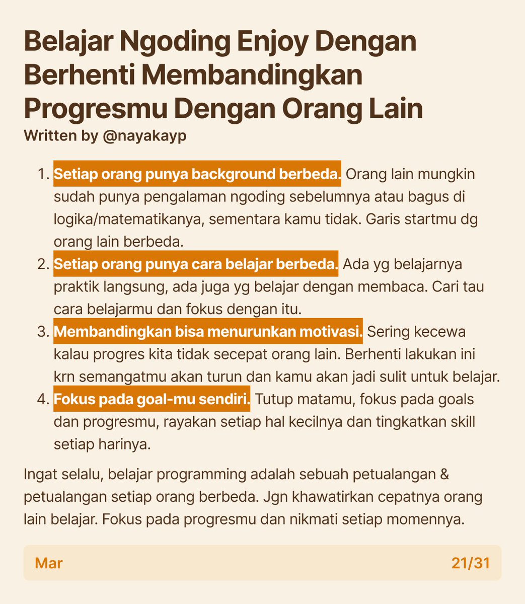 Nayaka Yoga Pradipta on Twitter: "Belajar Ngoding Enjoy Dengan Berhenti Membandingkan Progresmu ...
