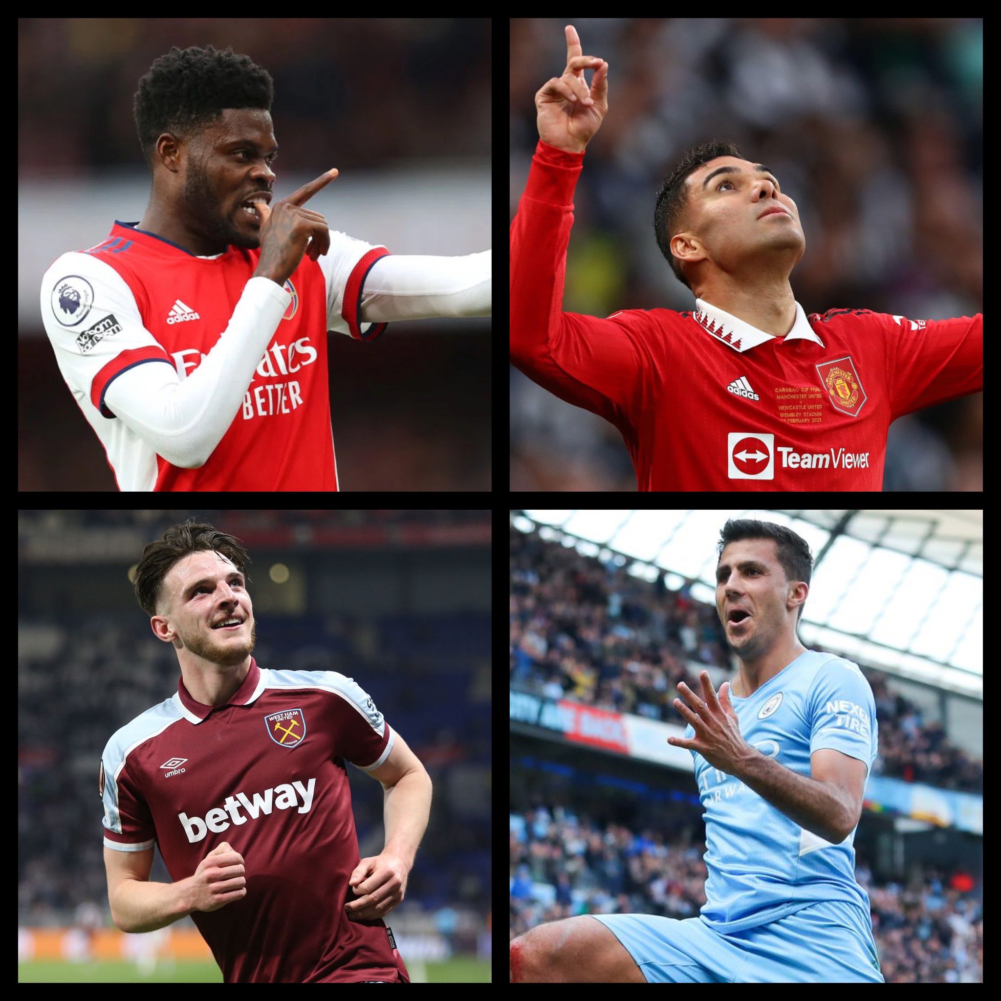 Akash on Twitter: "Partey Vs Casemiro Vs Rice Vs Rodri player comparison - 22/23 Premier League ...