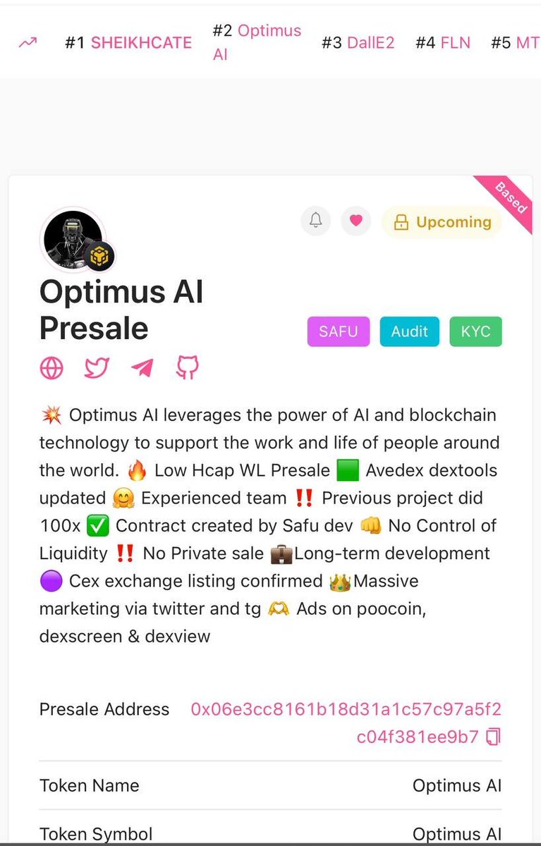 Optimus AI on Twitter: "Optimus AI is trending #2 on pinksale. Soon we will be trending #1 as ...