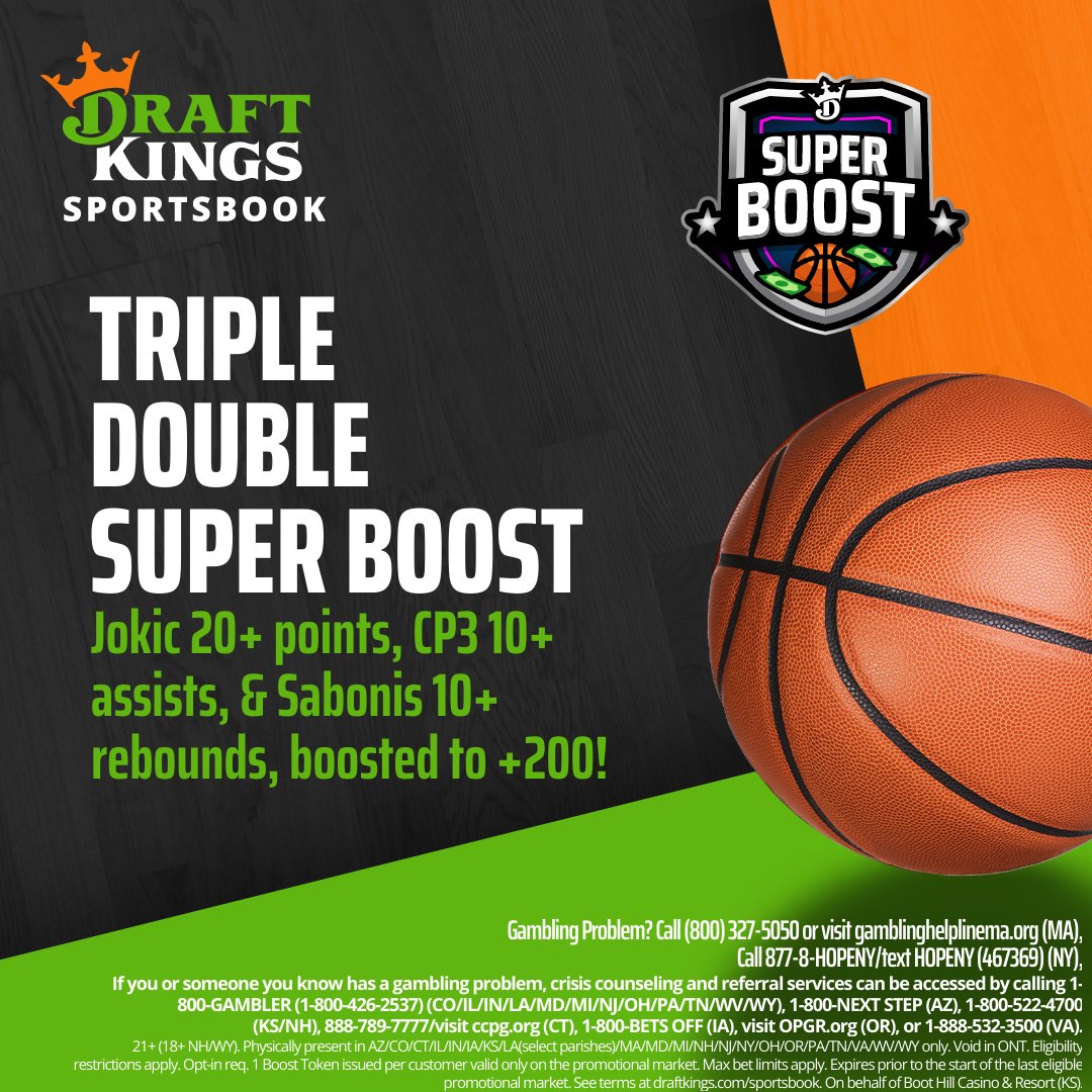 DraftKings Sportsbook on Twitter: "🚨 TRIPLE DOUBLE SUPER BOOST 🚨 - Jokic 20+ Points - CP3 10 ...