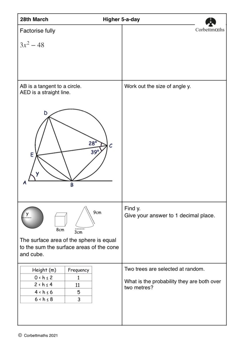 Corbettmaths on Twitter: "Studying for Higher GCSE Maths? Try today's Foundation Plus, Higher ...