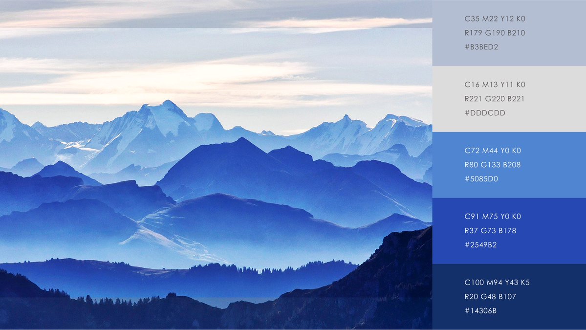 ingectar-e design on Twitter: "【爽やかな青系の5色配色】 海や川などの写真から5色抽出して 配色を作ってみました🌏 広大な自然をイメージする青系の配色は 気持ち ...