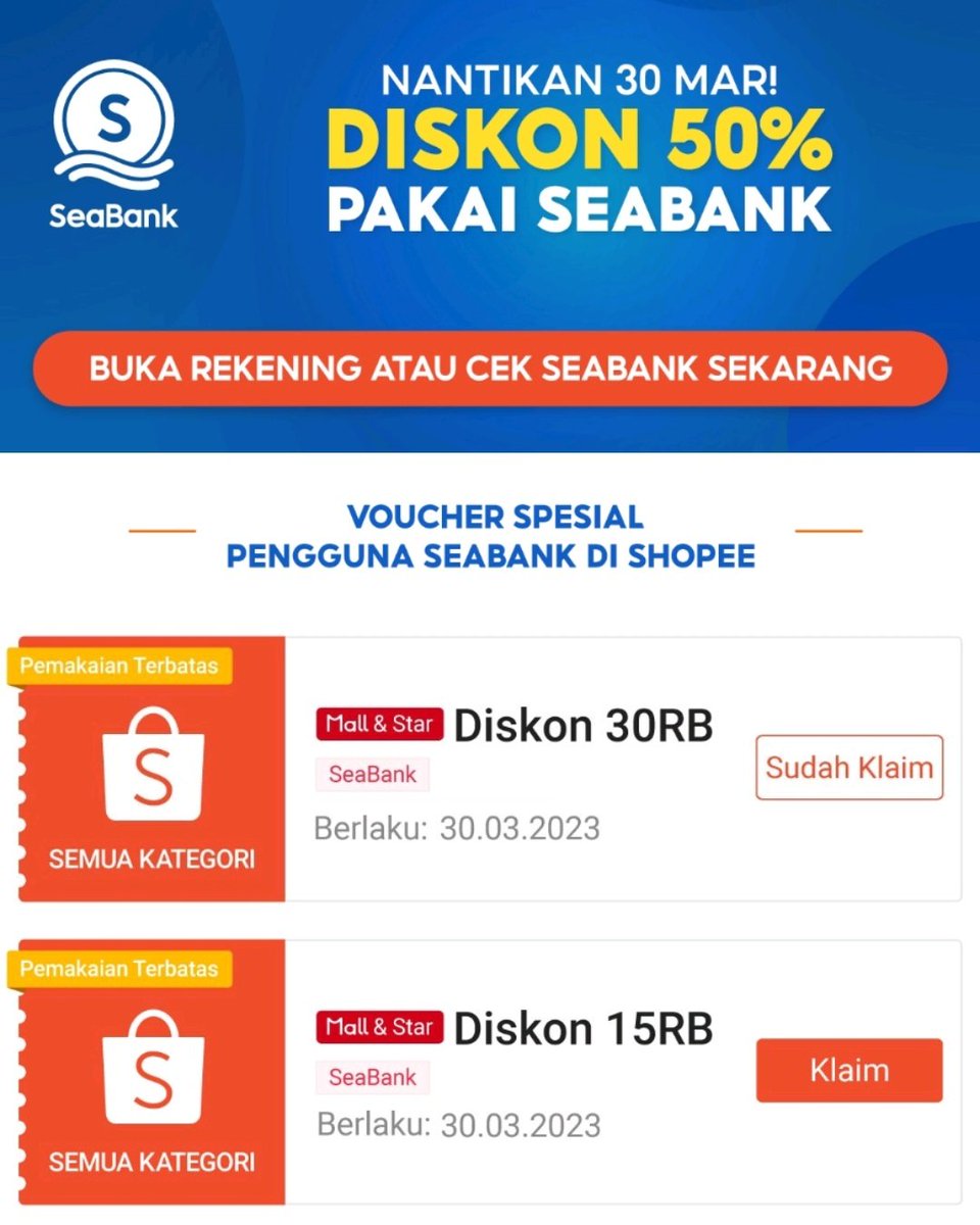 Racun Belanja | Info Diskon, Promo, Cashback on Twitter: "Diskon 50% Pakai SeaBank 🌟 🗓️ 30 Maret ...