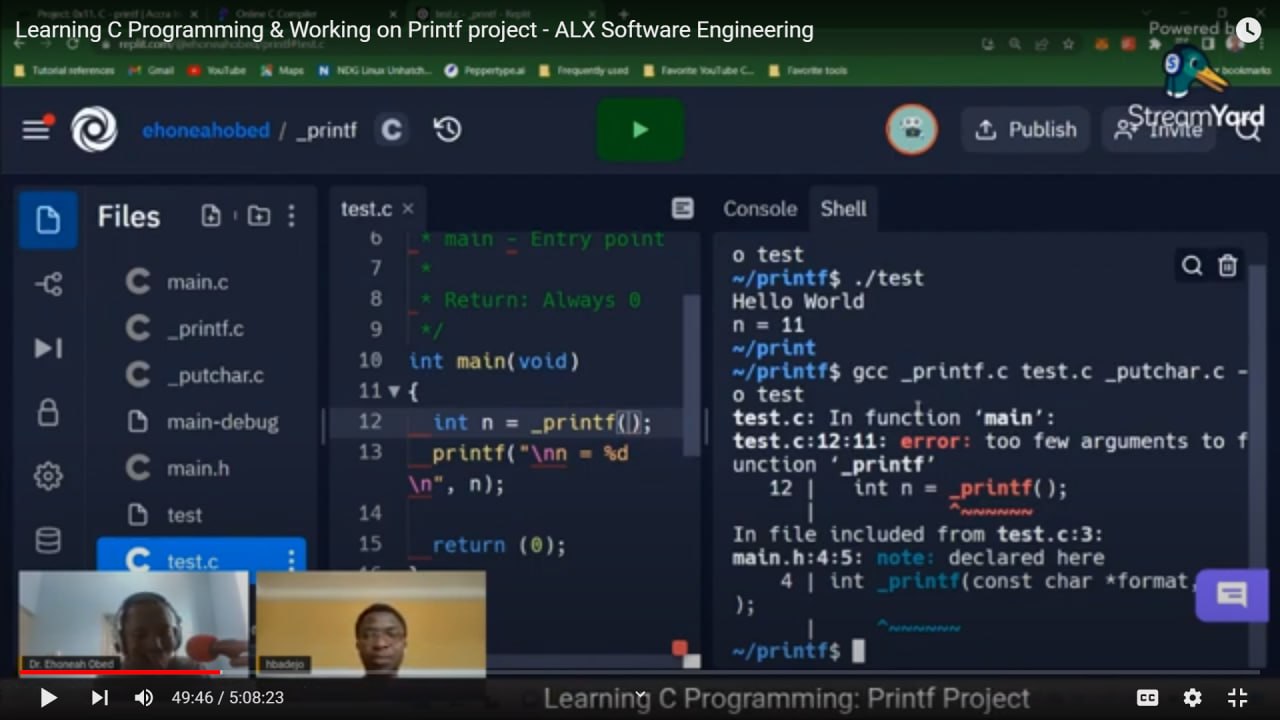 Dr. Ehoneah Obed on Twitter: "This was the first day of my #ALX printf project (first team ...
